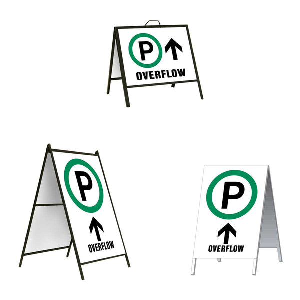 Parking Overflow Ahead with Arrow A-Frame Sign Stand | Western Safety Sign