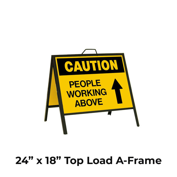 Caution People Working Above with Arrow Pointing Up A-Frame Sign Stand ...
