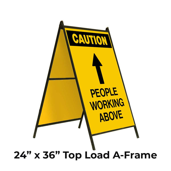 Caution People Working Above with Arrow Pointing Up A-Frame Sign Stand ...