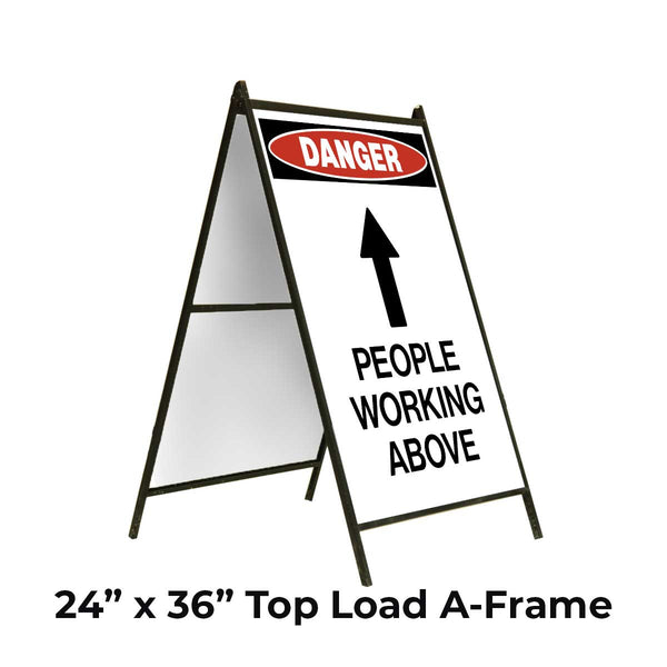 Danger People Working Above with Arrow Pointing Up A-Frame Sign Stand ...