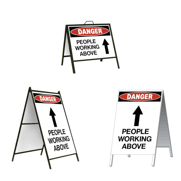 Danger People Working Above with Arrow Pointing Up A-Frame Sign Stand ...
