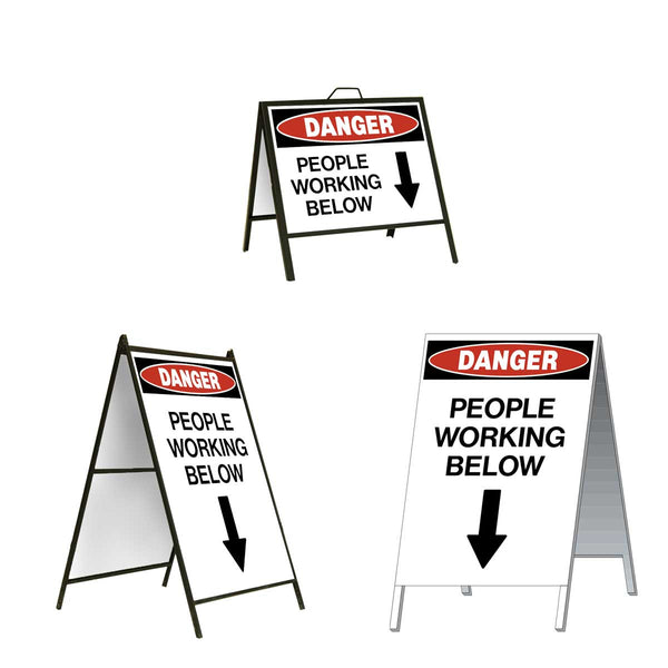 Danger People Working Below with Arrow Pointing Down A-Frame Sign Stan ...