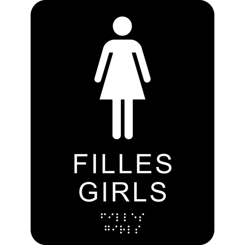 Girls Washroom Bilingual Braille Sign | Western Safety Sign