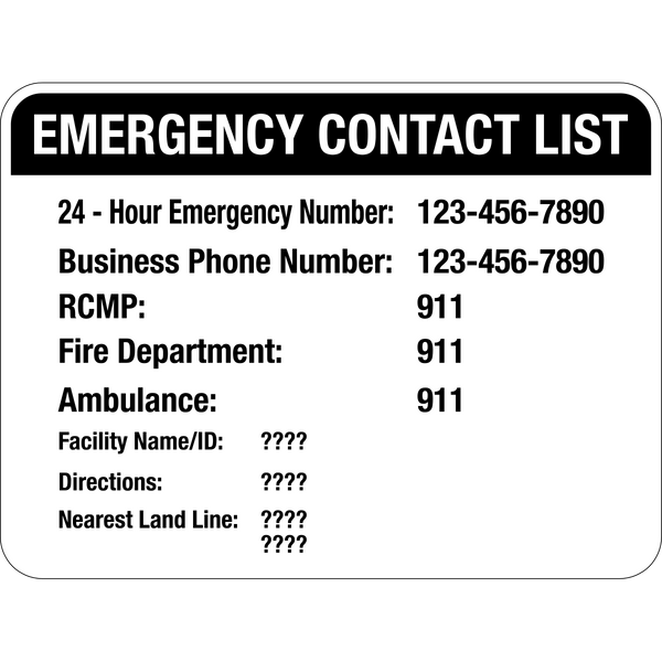 Emergency Contact Information | Western Safety Sign