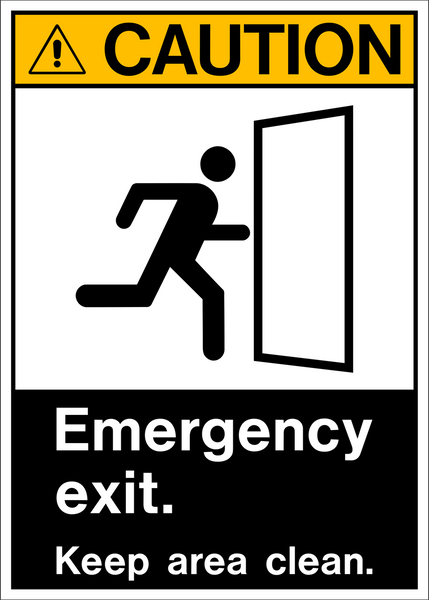 Emergency Exit Keep Area Clean ANSI Layout Caution Sign | Western ...