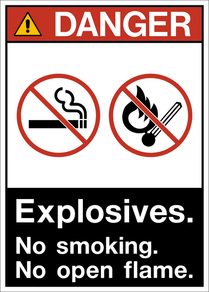 Danger - Explosives No Smoking No Open Flame A | Western Safety Sign