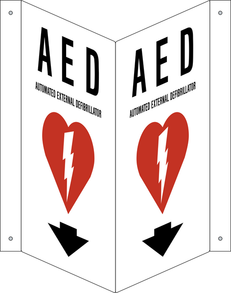 AED Arrow Down V-Shape Projection Sign | Western Safety Sign