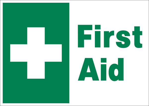 First Aid green text and a white cross | Western Safety Sign