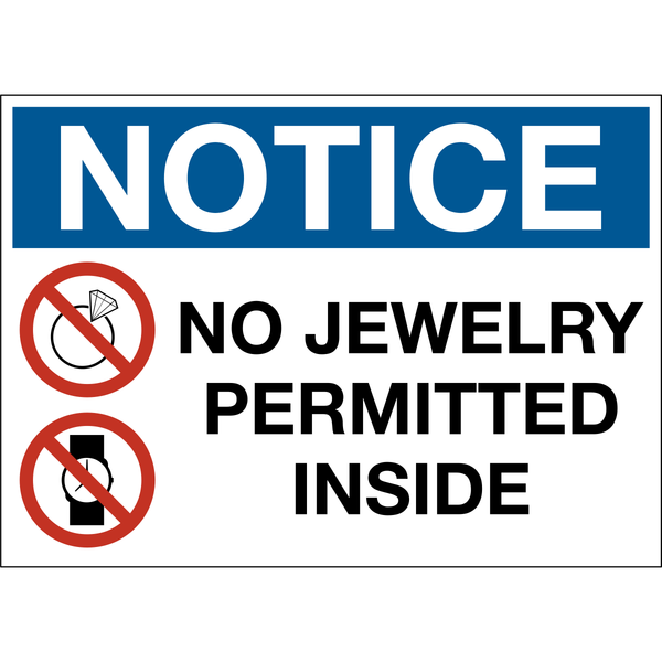 Notice No Jewlery | Western Safety Sign