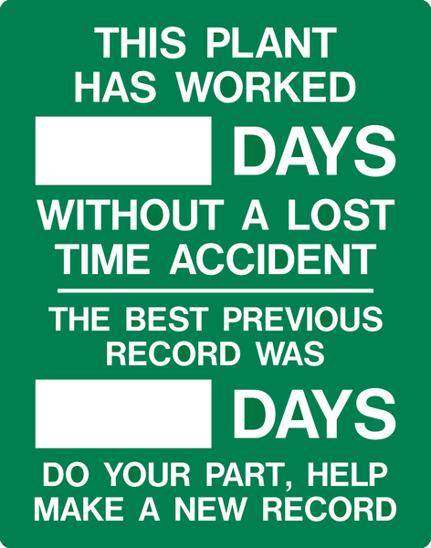 Lost Time Accident Plant Sign | Western Safety Sign