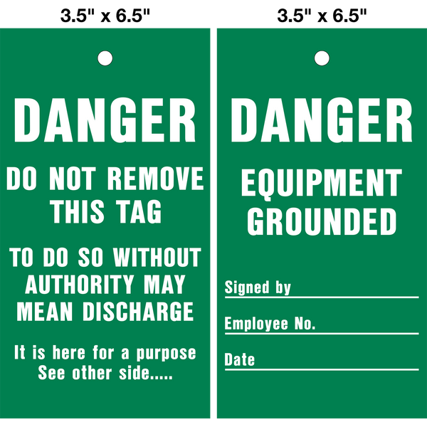 Danger Equipment Grounded Lock Out Tag | Western Safety Sign