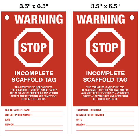Scaffold Incomplete Tag | Western Safety Sign