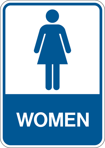 Women with Text & Female Graphic Blue on White Washroom Sign | Western ...
