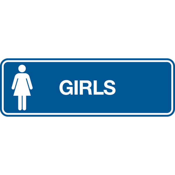 Girls with Text & Female Symbol Long Rectangle Layout Washroom Sign ...