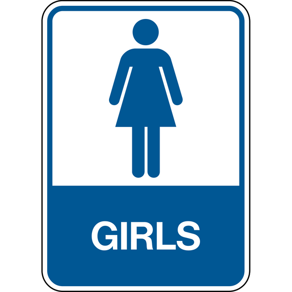 Girls with Text & Female Symbol Rectangle Layout Washroom Sign ...
