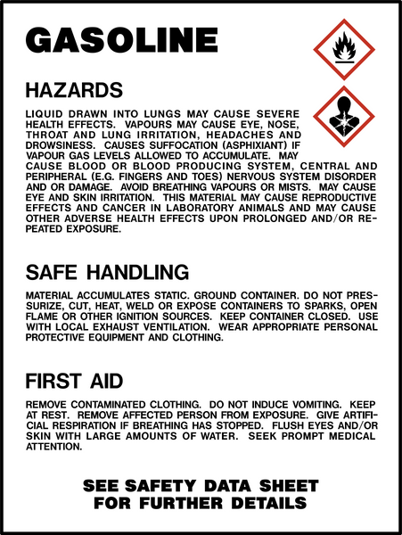 Product Identifier Label - Gasoline | Western Safety Sign